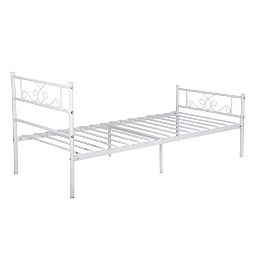 Weehom Kids Student Single Metal Bed Frame Twin Size with Unique Flower Design Sturdy Metal Frame Premium Steel Slat Support Platform Bed for Guest Room No Boxspring Need White