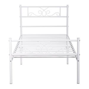 Weehom Kids Student Single Metal Bed Frame Twin Size with Unique Flower Design Sturdy Metal Frame Premium Steel Slat Support Platform Bed for Guest Room No Boxspring Need White