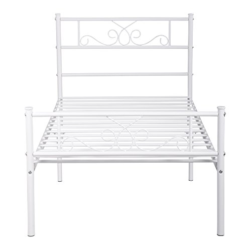 Weehom Kids Student Single Metal Bed Frame Twin Size with Unique Flower Design Sturdy Metal Frame Premium Steel Slat Support Platform Bed for Guest Room No Boxspring Need White