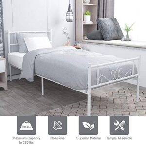 Weehom Kids Student Single Metal Bed Frame Twin Size with Unique Flower Design Sturdy Metal Frame Premium Steel Slat Support Platform Bed for Guest Room No Boxspring Need White