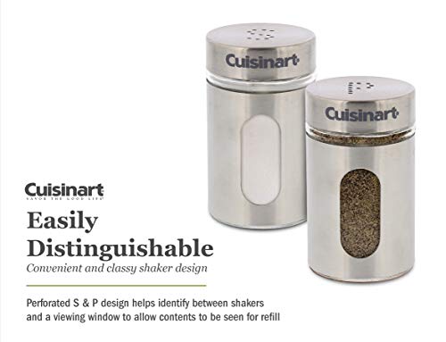 Cuisinart Salt and Pepper Shakers Set, 2.8 ounces - Easy to Fill Glass Salt and Pepper Shakers with Viewing Window - Great for Storing Salt and Pepper, Spices and Seasonings - Black