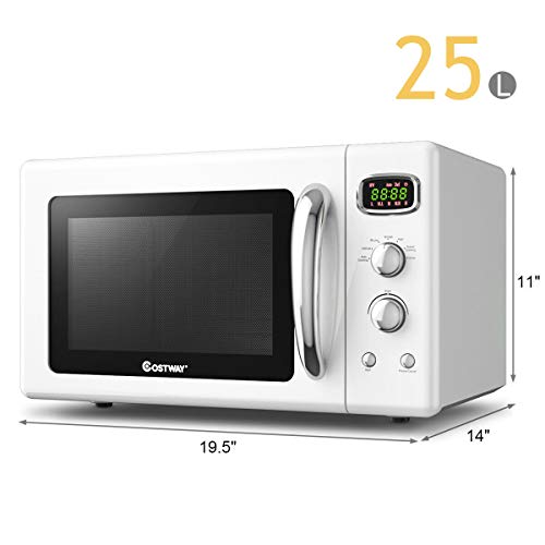 COSTWAY Retro Countertop Microwave Oven, 0.9Cu.ft, 900W Microwave Oven, with 5 Micro Power, Defrost & Auto Cooking Function, LED Display, Glass Turntable Viewing Window, Child Lock, ETL