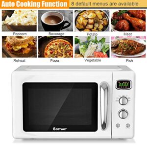 COSTWAY Retro Countertop Microwave Oven, 0.9Cu.ft, 900W Microwave Oven, with 5 Micro Power, Defrost & Auto Cooking Function, LED Display, Glass Turntable Viewing Window, Child Lock, ETL