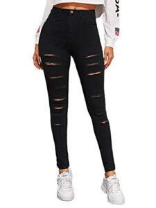 sweatyrocks women's hight waisted stretch distressed denim pants ripped skinny jeans black m