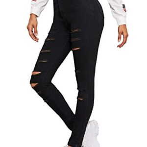 SweatyRocks Women's Hight Waisted Stretch Distressed Denim Pants Ripped Skinny Jeans Black M