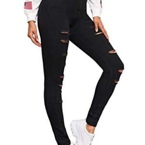 SweatyRocks Women's Hight Waisted Stretch Distressed Denim Pants Ripped Skinny Jeans Black M