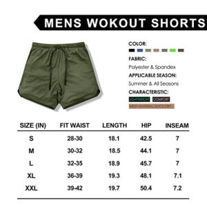 Leidowei Men's 2-in-1 Running Shorts Workout Jogger Gym Quick-Dry Bodybuliding Athletic Short with Pockets Green L