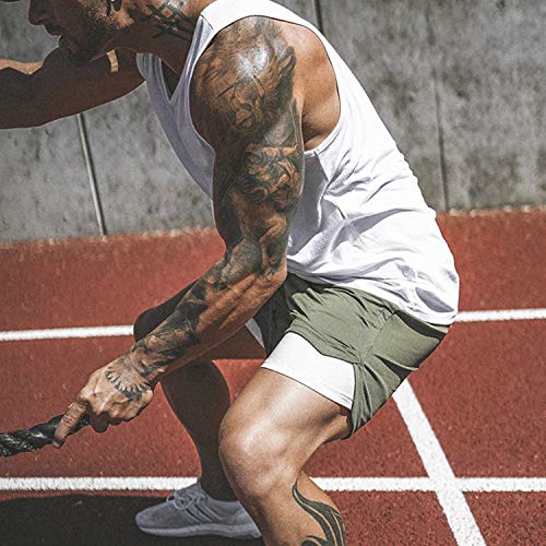 Leidowei Men's 2-in-1 Running Shorts Workout Jogger Gym Quick-Dry Bodybuliding Athletic Short with Pockets Green L