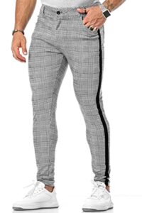 canghpgin mens plaid stretch dress pants slim fit skinny chino pants tapered men checkered business casual pants gray