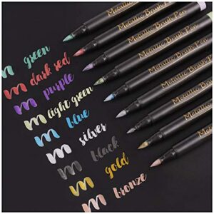 dyvicl metallic brush marker pens - metallic pens art markers for calligraphy, brush lettering, black paper, rock painting, card making, scrapbooking, fabric, metal, ceramics, wine glass, set of 9