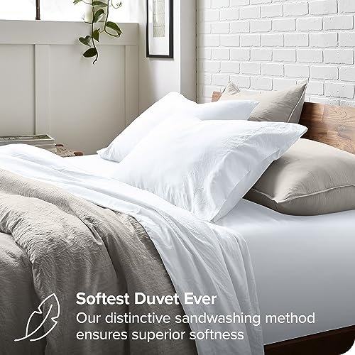 Bare Home Sandwashed Duvet Cover King/Cal King Size - Premium 1800 Collection Duvet Set - Cooling - Super Soft Duvet Covers ( Sandwashed Fog)