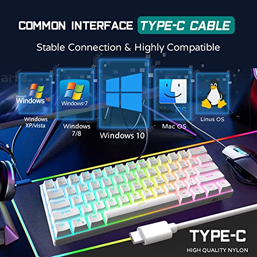 RK ROYAL KLUDGE RK61 Wired 60% Mechanical Gaming Keyboard RGB Backlit Ultra-Compact Hot-Swappable Brown Switch White