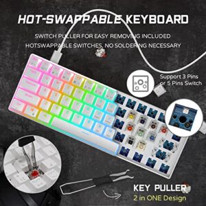 RK ROYAL KLUDGE RK61 Wired 60% Mechanical Gaming Keyboard RGB Backlit Ultra-Compact Hot-Swappable Brown Switch White