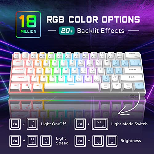 RK ROYAL KLUDGE RK61 Wired 60% Mechanical Gaming Keyboard RGB Backlit Ultra-Compact Hot-Swappable Brown Switch White