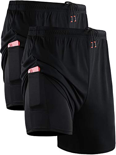 NELEUS Men's 2 in 1 Running Shorts with Liner,Dry Fit Workout Shorts with Pockets,6070,2 Pack,Black/Black,US XL,EU 2XL