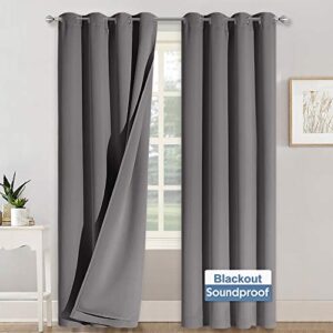 ryb home soundproof curtains 84 inches - 3 layers blackout curtains noise cancelling thermal insulted drapes for door window living room room divider curtains, w 52 x l 84 inch, gray, 1 pair