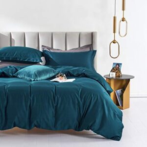 mildly queen duvet cover set peacock blue 100% egyptian cotton comfortable quilt cover set with zipper closure & corner tie (no comforter)