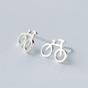 Small Bicycle Studs Earrings for Women Girls 925 Sterling Silver Cartilage Tragus Cute Bike Tiny Unique Safety Pin Earrings Hypoallergenic Post Fashion Personalized Unisex Jewerly Gift for Best Friend