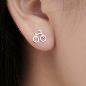 Small Bicycle Studs Earrings for Women Girls 925 Sterling Silver Cartilage Tragus Cute Bike Tiny Unique Safety Pin Earrings Hypoallergenic Post Fashion Personalized Unisex Jewerly Gift for Best Friend