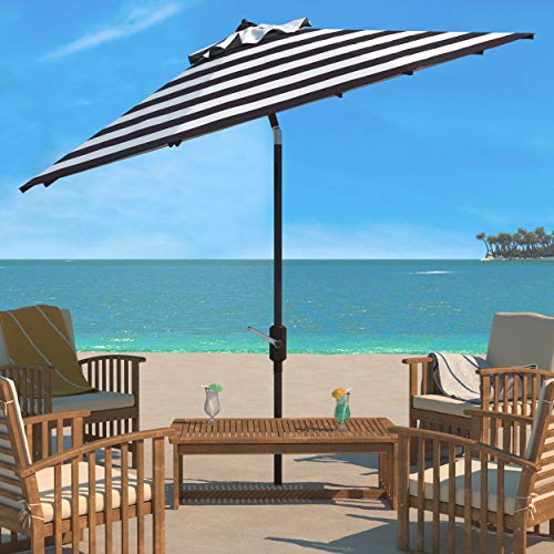 Safavieh PAT8104A Outdoor Iris Fashion Line Black and White 11-Foot Round UV Protected Umbrella