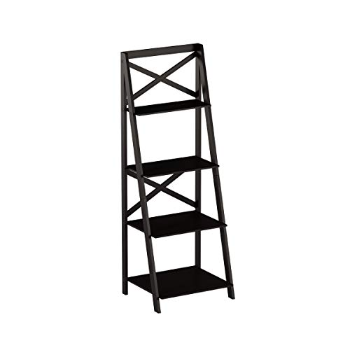 Lavish Home 4-Tier Ladder Bookshelf – Freestanding Wooden Bookcase – X-Back Frame and Leaning Look Decorative Shelves for Home and Office (Black) Set of 1