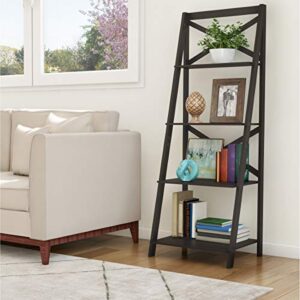 Lavish Home 4-Tier Ladder Bookshelf – Freestanding Wooden Bookcase – X-Back Frame and Leaning Look Decorative Shelves for Home and Office (Black) Set of 1