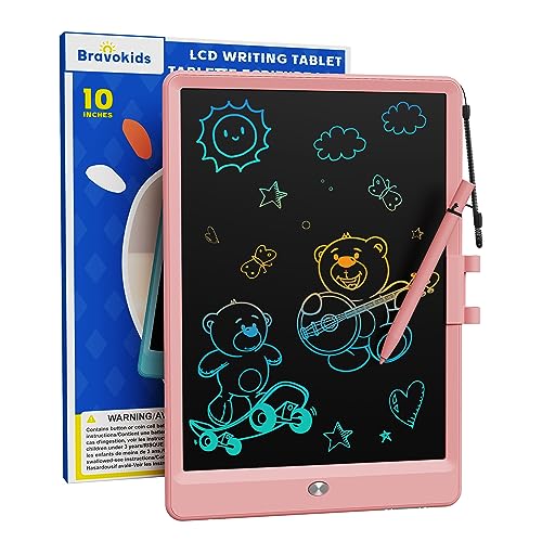 Bravokids Toys for 3-6 Years Old Girls Boys, LCD Writing Tablet 10 Inch Doodle Board, Electronic Drawing Tablet Drawing Pads, Educational Birthday Gift for 3 4 5 6 7 8 Years Old Kids Toddler (Pink)