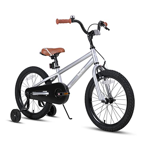 JOYSTAR 18 Inch Kids Bike for Age 5-8 Girls Boys Bikes 5 6 7 8 9 Years Old BMX Style Children Bicycles with Kickstand Birthday Gift Silver