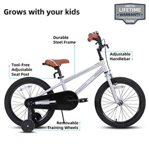 JOYSTAR 18 Inch Kids Bike for Age 5-8 Girls Boys Bikes 5 6 7 8 9 Years Old BMX Style Children Bicycles with Kickstand Birthday Gift Silver