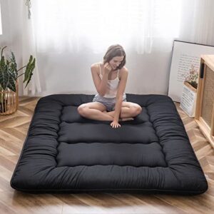 maxyoyo japanese floor mattress futon mattress, 4" thicken tatami mat sleeping pad foldable roll up mattress boys girls dormitory mattress pad kids floor lounger pillow bed, black, twin size