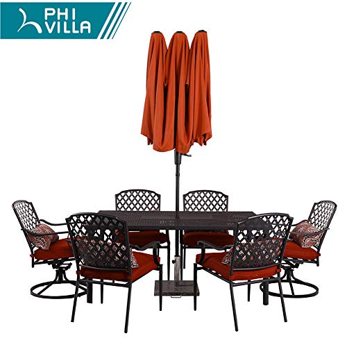 PHI VILLA 13ft Outdoor Market Umbrella Double-Sided Twin Large Patio Umbrella with Crank, Orange Red