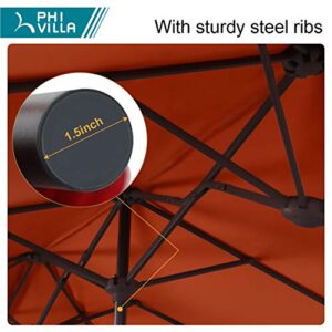 PHI VILLA 13ft Outdoor Market Umbrella Double-Sided Twin Large Patio Umbrella with Crank, Orange Red