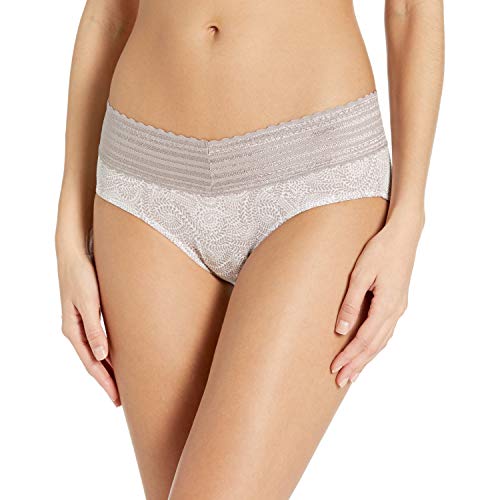 Warner's womens Dig-free Comfort Waist With Microfiber 5609j No Pinching No Problems Lace Hipster Panty, White and Mink Swirl, Large US