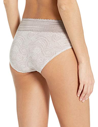 Warner's womens Dig-free Comfort Waist With Microfiber 5609j No Pinching No Problems Lace Hipster Panty, White and Mink Swirl, Large US