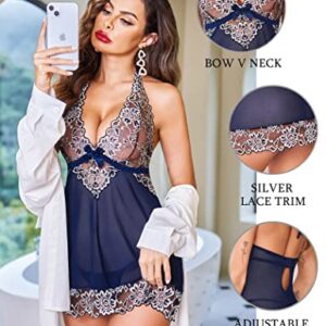 Avidlove Lingerie for Women Sexy Naughty Babydoll Lingerie Plus Size Sleepwear, Navy Blue XXL