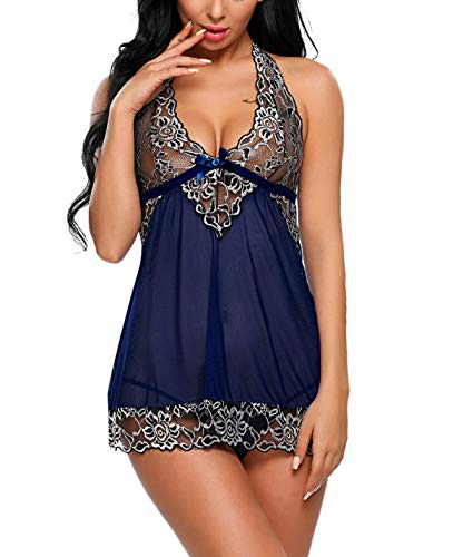 Avidlove Lingerie for Women Sexy Naughty Babydoll Lingerie Plus Size Sleepwear, Navy Blue XXL