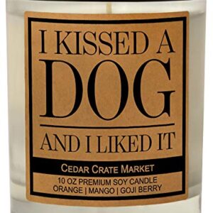 I Kissed A Dog and I Liked It, Kraft Label Scented Soy Candle, Orange, Mango, Goji Berry, 10 Oz. Glass Jar Candle, Made in The USA, Decorative Candles, Funny and Sassy Gifts