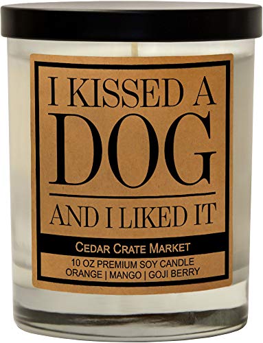 I Kissed A Dog and I Liked It, Kraft Label Scented Soy Candle, Orange, Mango, Goji Berry, 10 Oz. Glass Jar Candle, Made in The USA, Decorative Candles, Funny and Sassy Gifts