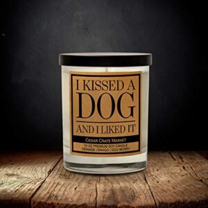 I Kissed A Dog and I Liked It, Kraft Label Scented Soy Candle, Orange, Mango, Goji Berry, 10 Oz. Glass Jar Candle, Made in The USA, Decorative Candles, Funny and Sassy Gifts