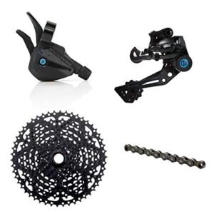 box three 1x9 prime 9 wide range (11-46t) multi-shift cycling groupset mountain bike - matte black, 9 speed 1x drivetrain with shifter, derailleur, freehub cassette, chain components