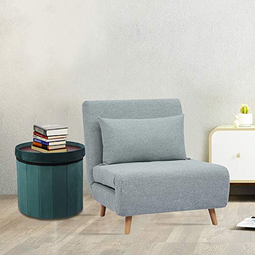 GIA Tri-Fold Light Gray Single Seat Convertible Futon with Wooden Effect Leg/Sofa Bed with Romevoable Pillow, Extra Thickness,Flexible Position Change and Space-Saving.