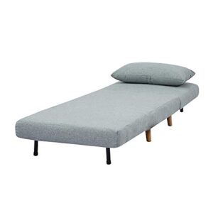 GIA Tri-Fold Light Gray Single Seat Convertible Futon with Wooden Effect Leg/Sofa Bed with Romevoable Pillow, Extra Thickness,Flexible Position Change and Space-Saving.