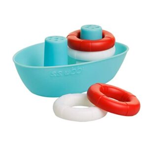 ubbi boat & buoys bath toys, includes 1 boat and 4 buoys, bath time toys for toddlers,cyan,red,white