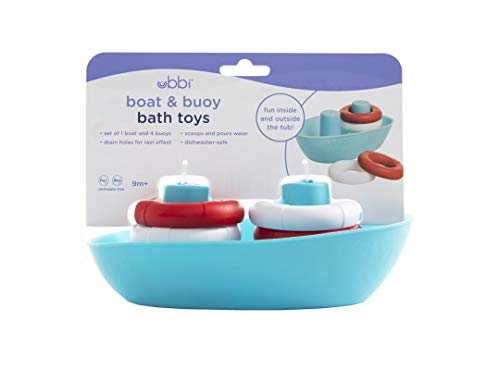 Ubbi Boat & Buoys Bath Toys, Includes 1 Boat and 4 Buoys, Bath Time Toys for Toddlers,Cyan,red,White