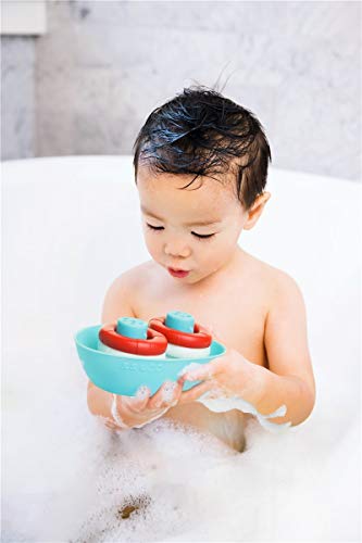 Ubbi Boat & Buoys Bath Toys, Includes 1 Boat and 4 Buoys, Bath Time Toys for Toddlers,Cyan,red,White