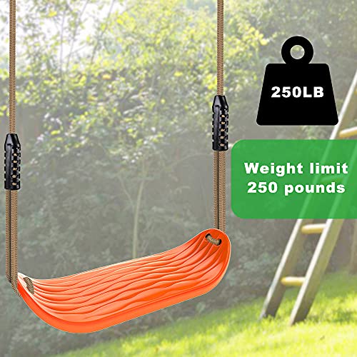 BeneLabel Non-Slip Swing Seat with Adjustable Rope and Carabiners - Heavy Duty Playground Swing Set Accessories for Kids and Adults - 220LB Capacity - Orange