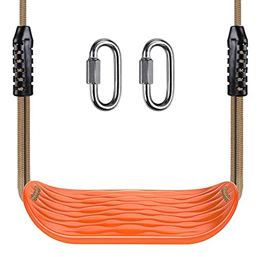 BeneLabel Non-Slip Swing Seat with Adjustable Rope and Carabiners - Heavy Duty Playground Swing Set Accessories for Kids and Adults - 220LB Capacity - Orange