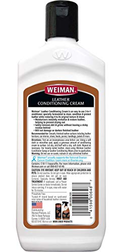 Weiman 3 in 1 Deep Leather Cleaner & Conditioner Cream - Restores Leather Surfaces - Use on Leather Furniture, Car Seats, Shoes, Bags, Jackets, Saddles