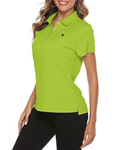 Rdruko Women's Golf Polo T Shirts Lightweight Moisture Wicking Short Sleeve Shirt Quick Dry 4-Button(Green, US S)