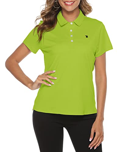 Rdruko Women's Golf Polo T Shirts Lightweight Moisture Wicking Short Sleeve Shirt Quick Dry 4-Button(Green, US S)